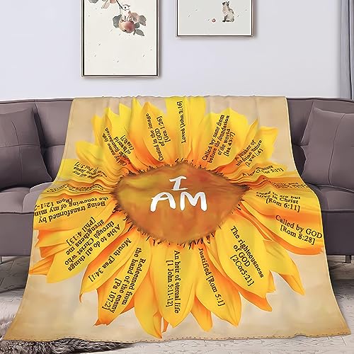 BOOPBEEP Inspirational Blanket with Bible Verse Christian Spiritual Religious Gift for Women Birthday Christian Gift for Mom Wife Healing Throw Blanket (Sunflower-Yellow, 40"x50")