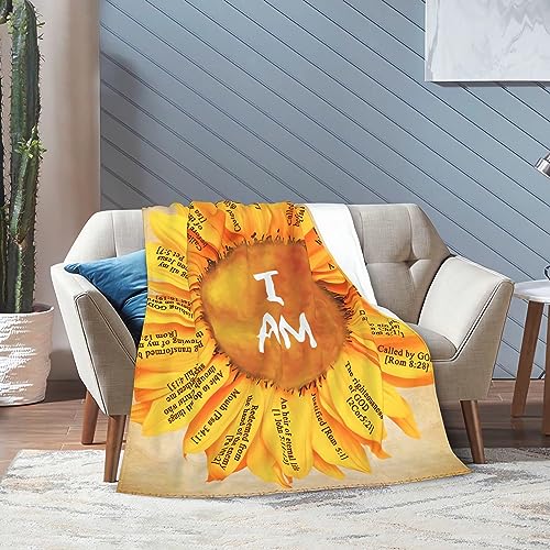 BOOPBEEP Inspirational Blanket with Bible Verse Christian Spiritual Religious Gift for Women Birthday Christian Gift for Mom Wife Healing Throw Blanket (Sunflower-Yellow, 40"x50")