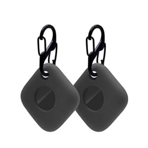 lizhi for tile mate case cover 2022, soft silicone skin cover shock-absorbing protective case with keychain for tile mate bluetooth tracker, 2 packs- black