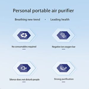 Portable neck mounted air purifier, back clip personal small air purifier, rechargeable ion generator, for outdoor, bedroom, office, car, subway