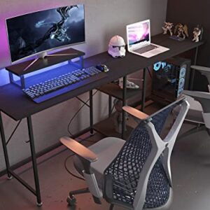 DLIUZ l Shaped Computer Desk with Monitor Stand and Power Outlets,Gaming Desk with Storage Shelf and LED Lights,Home Office Reversible Corner Modern Desk or 2 Person Long Table with Hooks (Black)