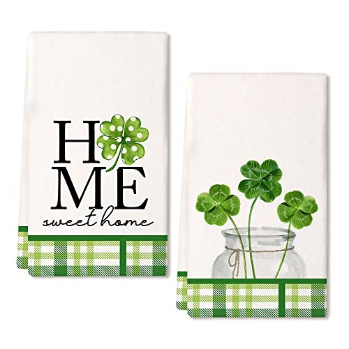 ARKENY St Patricks Day Green Polka dot Shamrock Kitchen Towels Dish Towels St. Patrick's Day Decorations for Home Décor Ultra Absorbent Bar Drying Cloth 18x26 Inch Hand Towel for Cooking Set of 2