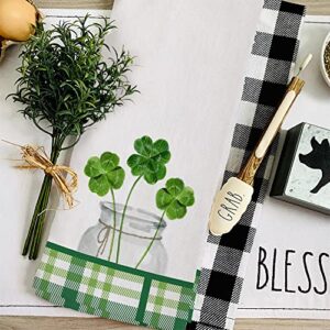 ARKENY St Patricks Day Green Polka dot Shamrock Kitchen Towels Dish Towels St. Patrick's Day Decorations for Home Décor Ultra Absorbent Bar Drying Cloth 18x26 Inch Hand Towel for Cooking Set of 2