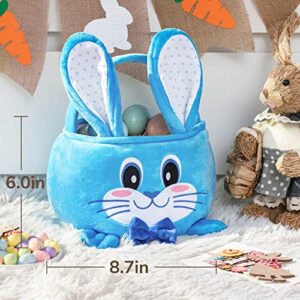 HiChen Easter Basket Empty Bunny Cute Furry Basket with Handles Easter Baskets for Kids Candy Egg Bag Small Gift Basket with Decorative Rabbit Pattern, Blue