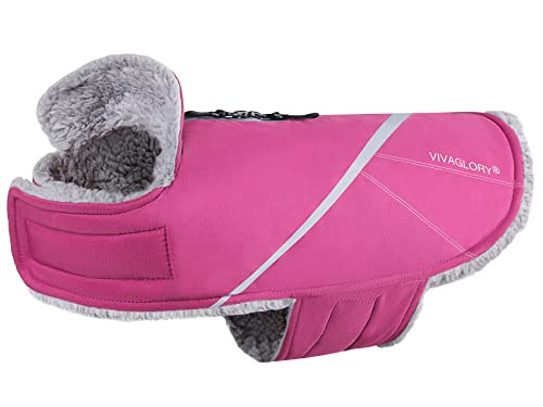 VIVAGLORY Cold Weather Dog Coats, Cozy Water-Repellent Windproof Dog Vest Winter Dog Coat, Warm Pet Apparel for Winter Dog Jacket for Small Medium Dogs with Furry Collar, Fuchsia M