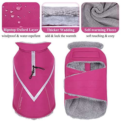 VIVAGLORY Cold Weather Dog Coats, Cozy Water-Repellent Windproof Dog Vest Winter Dog Coat, Warm Pet Apparel for Winter Dog Jacket for Small Medium Dogs with Furry Collar, Fuchsia M