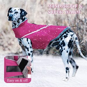 VIVAGLORY Cold Weather Dog Coats, Cozy Water-Repellent Windproof Dog Vest Winter Dog Coat, Warm Pet Apparel for Winter Dog Jacket for Small Medium Dogs with Furry Collar, Fuchsia M