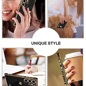 BENTOBEN Galaxy S23 Ultra Case with Adjustable Wristband Strap Kickstand,Slim Luxury Heart Design Plated Soft Bumper Women Men Girl Protective Cover Case for Samsung Galaxy S23 Ultra 6.8",Black/Gold