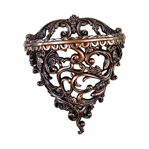 Retro Wall Floating Shelves Decoration Hollow Flower Carving Wall Art Flower Pot Stand Holder Wall Mounted Hanging Shelf Resin for Hallway, L Bronze