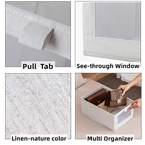 Fordonral 4 Pack Linen Storage Bins, Storage Containers for Organizing Clothing, Jeans, Toys, Books, Shelves, Closet, Wardrobe - Closet Organizers and Storage, Large Storage Boxes Baskets with Window