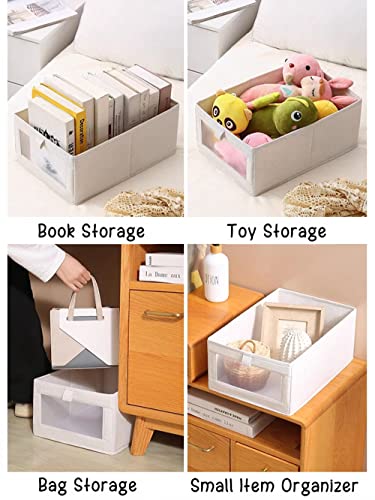 Fordonral 4 Pack Linen Storage Bins, Storage Containers for Organizing Clothing, Jeans, Toys, Books, Shelves, Closet, Wardrobe - Closet Organizers and Storage, Large Storage Boxes Baskets with Window