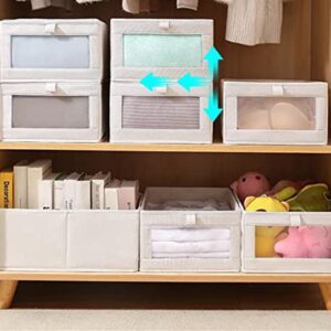 Fordonral 4 Pack Linen Storage Bins, Storage Containers for Organizing Clothing, Jeans, Toys, Books, Shelves, Closet, Wardrobe - Closet Organizers and Storage, Large Storage Boxes Baskets with Window