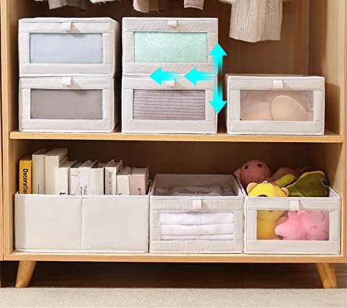 Fordonral 4 Pack Linen Storage Bins, Storage Containers for Organizing Clothing, Jeans, Toys, Books, Shelves, Closet, Wardrobe - Closet Organizers and Storage, Large Storage Boxes Baskets with Window