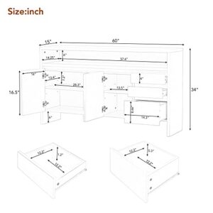 Merax Modern Wood Buffet Sideboard with Storage/Console bar Coffee Cabinet with Metal Legs for Livingroom, Dinning Room,Kitchen, Set of 1, 2# White