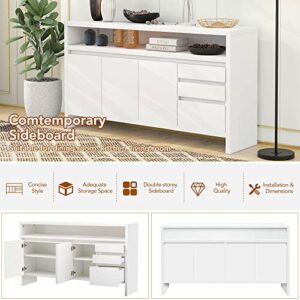 Merax Modern Wood Buffet Sideboard with Storage/Console bar Coffee Cabinet with Metal Legs for Livingroom, Dinning Room,Kitchen, Set of 1, 2# White