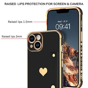 BENTOBEN iPhone 14 Case with Adjustable Wristband Strap, iPhone 14 Case Heart Plated Design Slim Luxury Soft Bumper Shockproof Women Men Girl Protective Case Cover for iPhone 14 6.1 inch,Black/Gold