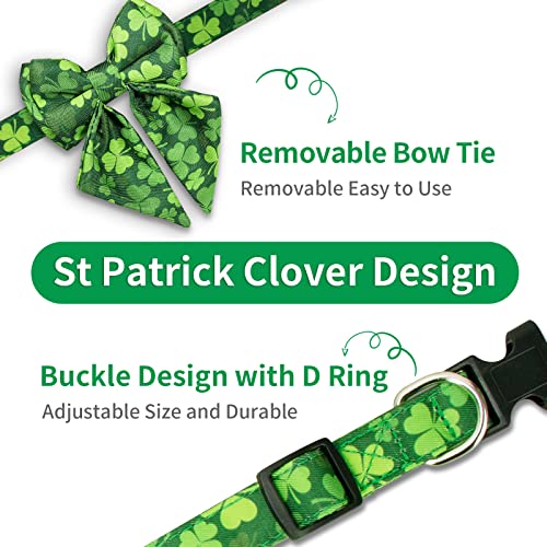 St. Patrick's Dog Collar, Epesiri St Patrick's Day Dog Collar Bow Tie, St. Patrick's Dog Bow Tie Adjustable Four Leaf Clovers, St Patrick's Day Holiday Soft Collar for Dogs Cat Small Medium Large Gift