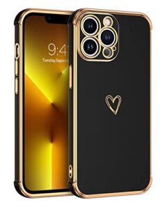 bentoben iphone 13 pro case, cute heart pattern slim fit soft flexible shockproof tpu bumper protective women girls boys men non-slip lightweight cover for iphone 13 pro 6.1 inch, black