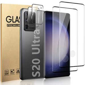 [2+2 pack] galaxy s20 ultra screen protector with camera lens protector, 9h hardness tempered glass ultrasonic fingerprint support 3d curved no bubbles for samsung galaxy s20 ultra 5g 6.9 inch