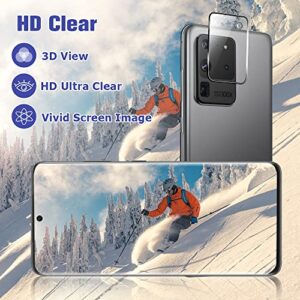 [2+2 Pack] Galaxy S20 Ultra Screen Protector with Camera Lens Protector, 9H Hardness Tempered Glass Ultrasonic Fingerprint Support 3D Curved No Bubbles for Samsung Galaxy S20 Ultra 5G 6.9 Inch