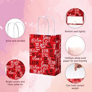 Valentine Day Gift Bags, 16pcs Valentines Paper Bags with Handles Love Heart Patterns Cookie Candy Bags Valentine Day Party Supplies for Kids Classroom Exchange Presents (8 Styles)