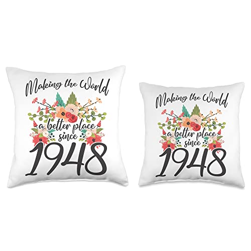 75th Birthday Gifts for Women and Men 75 Birthday Making The World a Better Place Since 1948 Throw Pillow, 16x16, Multicolor