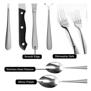 Silverware Set, QOUTIQUE 24 Piece Stainless Steel Flatware, Service for 4 Cutlery Set Utensils, for Home Kitchen Restaurant, Include Knives Spoons Forks Steak Knives, Mirror Polished, Dishwasher Safe