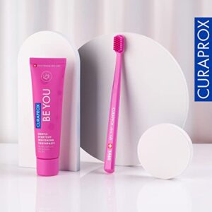 Curaprox CS 5460 Toothbrush, Toothbrush Holder and Be You Toothpaste, Home Kit, Pink