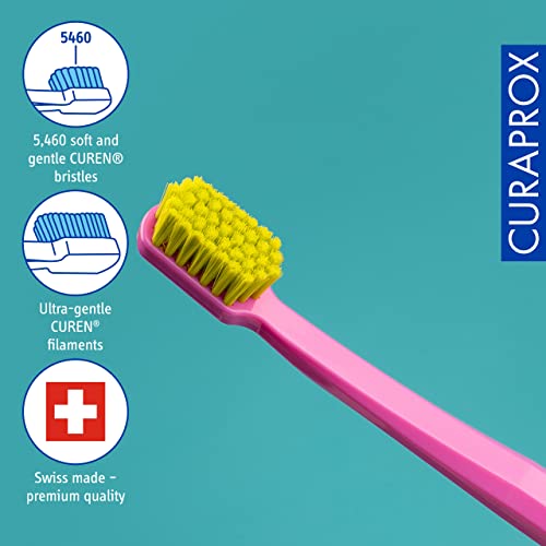 Curaprox CS 5460 Toothbrush, Toothbrush Holder and Be You Toothpaste, Home Kit, Pink