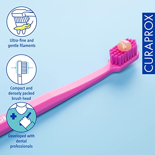 Curaprox CS 5460 Toothbrush, Toothbrush Holder and Be You Toothpaste, Home Kit, Pink