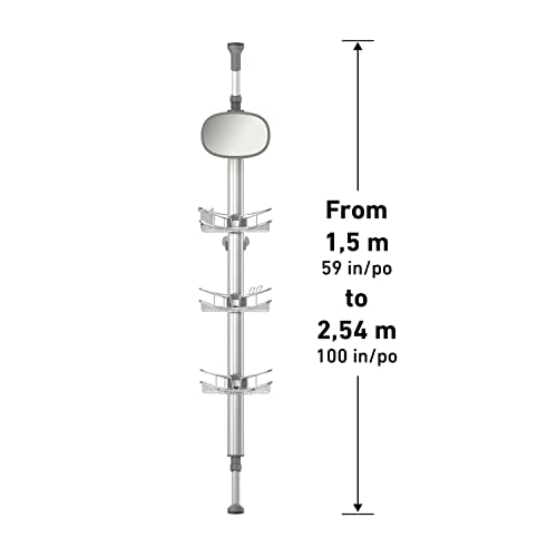 ARTIKA Allegro Extendable Shower Caddy with 1 Mirror and Adjustable Racks and Shelves, Stainless Steel