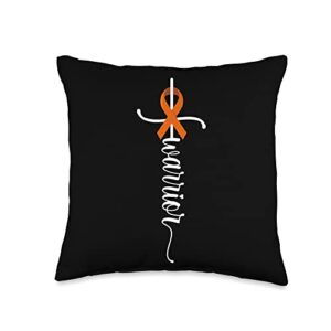 leukemia cancer warrior survivor gifts women men warrior christian cross survivor orange leukemia cancer throw pillow, 16x16, multicolor