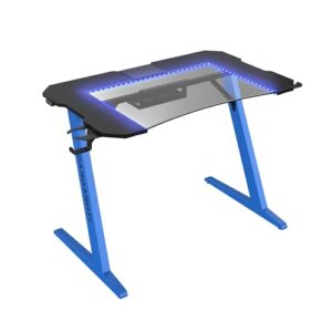 atlantic dardashti pc computer, home office gaming table z shaped gamer workstation with cup holder and headphone hook, z1-21, cobalt blue desk