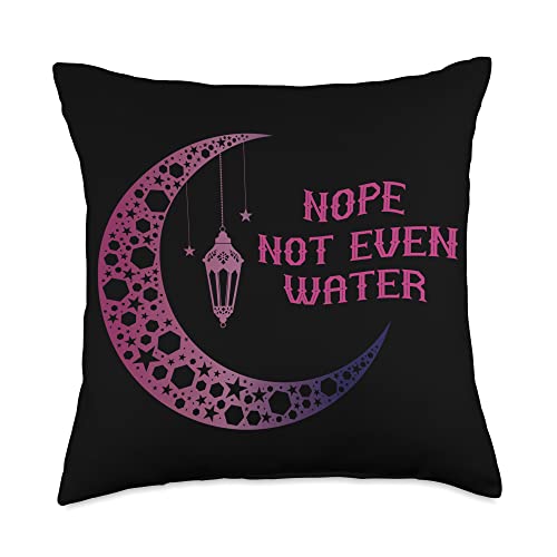 Funny Ramadan Eid Mubarak Quotes Fasting Fun Nope-not Even Water Throw Pillow, 18x18, Multicolor