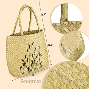 GaiaMade Handwoven Rattan Basket With Lid and Set of 2 Seagrass Market Basket Bag Bundle