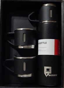 pakhofh 500ml (16.9) 304 stainless steel thermos vacuum flask with 2 thermos cup (set) (black)