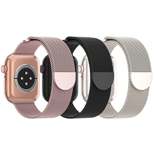 STEEZRD 3 Pack Mesh Metal Bands Compatible with Apple Watch Band 38mm 40mm 41mm 42mm 44mm 45mm 49mm, Stainless Steel Magnetic Loop Strap Wristband for iWatch Ultra Series 9/8/SE/7/6/5/4/3/2/1 Men Women