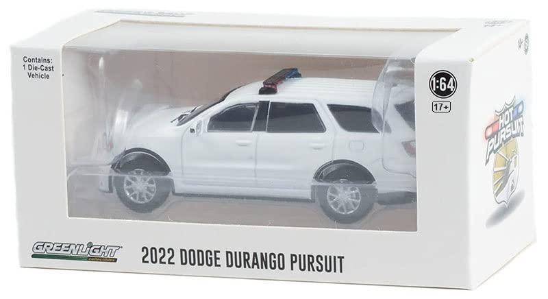 Greenlight 43003-L Hot Pursuit - 2022 Dodge Durango Pursuit Police- White with Light Bar & Push Bar (Hobby Exclusive) 1:64 Scale Diecast