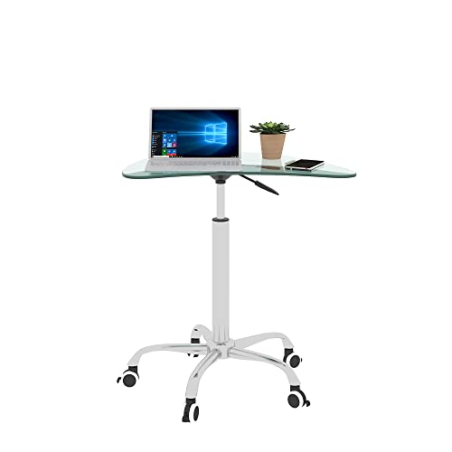 pouseayar Adjustable Office Desks, Small Computer Desk Study Table for Small Spaces Student Glass Table with Lockable Wheels - Transparent