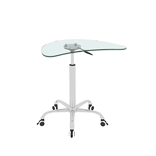 pouseayar Adjustable Office Desks, Small Computer Desk Study Table for Small Spaces Student Glass Table with Lockable Wheels - Transparent