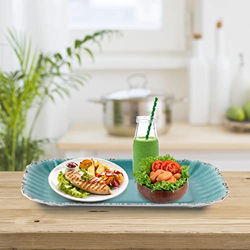 LOK-OSEMILE Gourmet Art Crackle Set of 2 100% Melamine Rectangular Serving Trays/Platters Aquamarine blue 12"