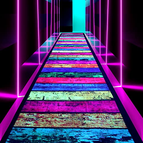 SEBKQ Neon Dance Floor Runner Rugs, UV Black Light Reaction Non-Slip Carpet, Glow in The Dark Party Supplies for Birthday, Wedding, Raves(118in×23in×0.39in)