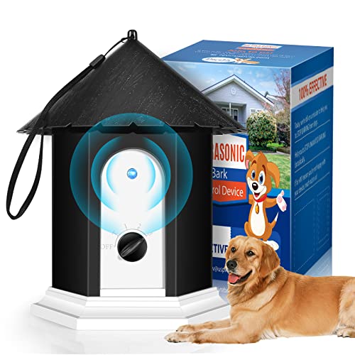 Durable Anti Barking Device, Dog Barking Deterrent with 4 Adjustable Sensitivity & Frequency, Training Tools Up to 50 Ft Range, Outdoor and Weatherproof Birdhouse Dog Barking Control Devices