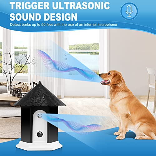 Durable Anti Barking Device, Dog Barking Deterrent with 4 Adjustable Sensitivity & Frequency, Training Tools Up to 50 Ft Range, Outdoor and Weatherproof Birdhouse Dog Barking Control Devices