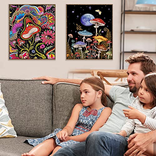 6 Pack Diamond Painting Kits for Adults - Mushroom Flower Butterfly Skeleton Moon DIY 5D Diamond Art Kits Full Drill Diamond Dots Paintings with Diamonds Gem Art and Crafts Home Decor 12x16inch