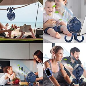 Portable Misting Fan, 6000mAh Stroller Fan with Light & 360° Pivoting Battery Operated Fan, USB Rechargeable Personal Mist Fan with Flexible Tripod for Baby, Office, Travel,Crib,Treadmill,Outdoors