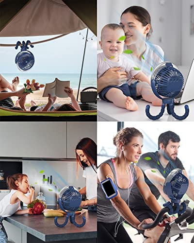 Portable Misting Fan, 6000mAh Stroller Fan with Light & 360° Pivoting Battery Operated Fan, USB Rechargeable Personal Mist Fan with Flexible Tripod for Baby, Office, Travel,Crib,Treadmill,Outdoors