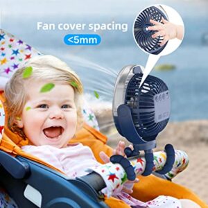 Portable Misting Fan, 6000mAh Stroller Fan with Light & 360° Pivoting Battery Operated Fan, USB Rechargeable Personal Mist Fan with Flexible Tripod for Baby, Office, Travel,Crib,Treadmill,Outdoors