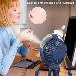 Portable Misting Fan, 6000mAh Stroller Fan with Light & 360° Pivoting Battery Operated Fan, USB Rechargeable Personal Mist Fan with Flexible Tripod for Baby, Office, Travel,Crib,Treadmill,Outdoors