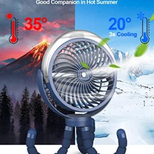 Portable Misting Fan, 6000mAh Stroller Fan with Light & 360° Pivoting Battery Operated Fan, USB Rechargeable Personal Mist Fan with Flexible Tripod for Baby, Office, Travel,Crib,Treadmill,Outdoors